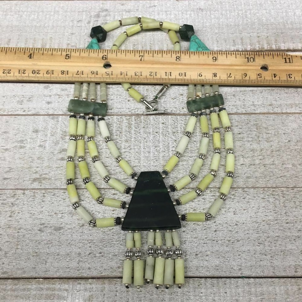 1pc, 2-36mm Green Serpentine Multi-Strand Bead Necklace,@Afghanistan ...