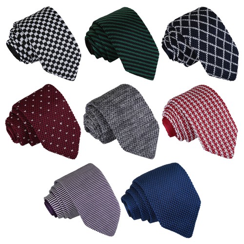 Mens Slim Tie Knit Knitted Plain Patterned Stripe Dotted Modern Necktie ...