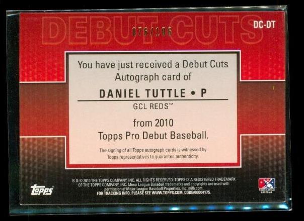 2010 TOPPS DEBUT CUTS AUTOGRAPH Baseball Card DC-DT DANIEL TUTTLE GCL ...