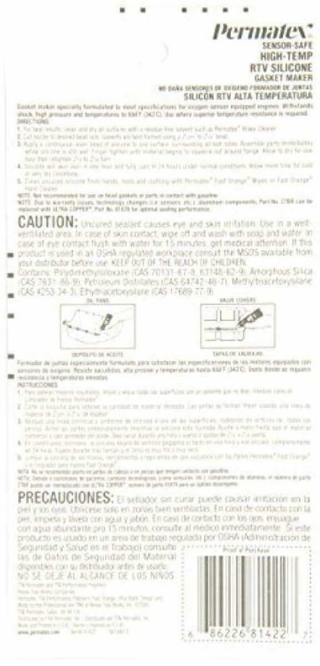 PERMATEX 81422 - Sensor-Safe High-Temp RTV Silicone Gasket Maker, 3 oz ...