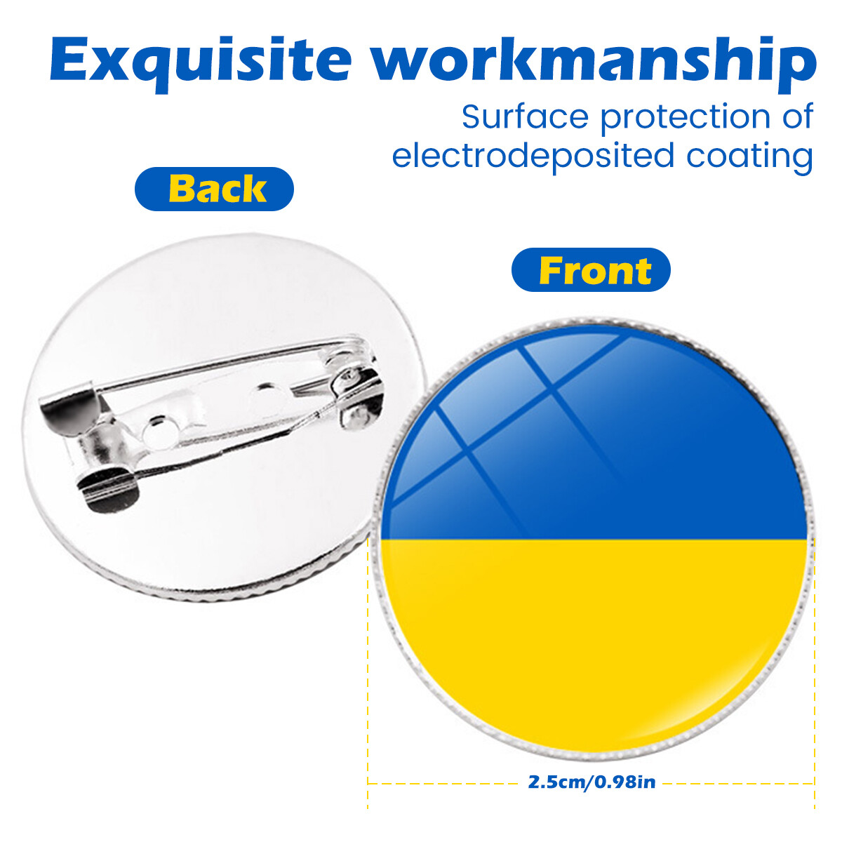 10Pcs Metal Ukrainian Flag Badge 25MM Blue and Yellow Ukrainian Flag ...