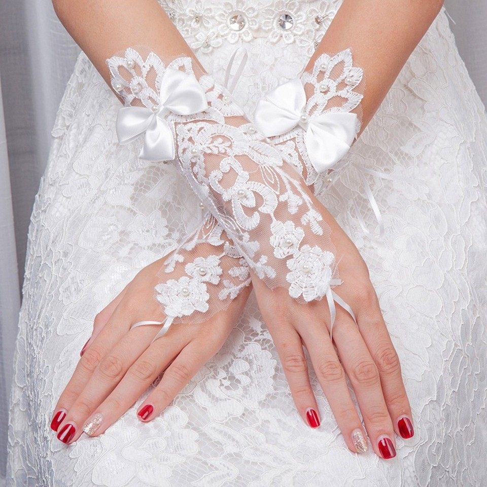 Wedding Lace Gloves Lace Bowknot Gown Gloves Bride Lace Gloves Bridal ...