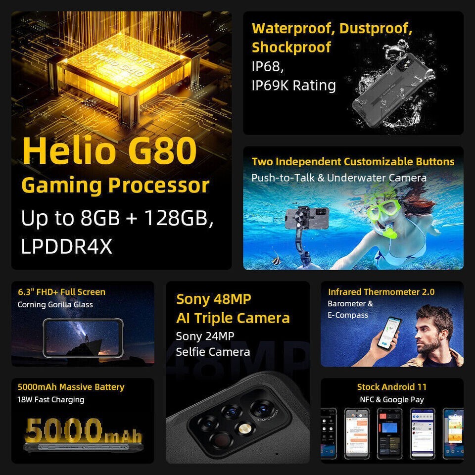 UMIDIGI BISON Pro 128GB Android Unlocked Smartphone Rugged Cell Phone ...