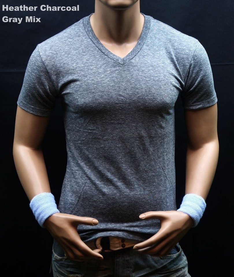 Men Slim T-Shirt V-Neck Fashion Muscle Plain Solid Casual Active Gym ...