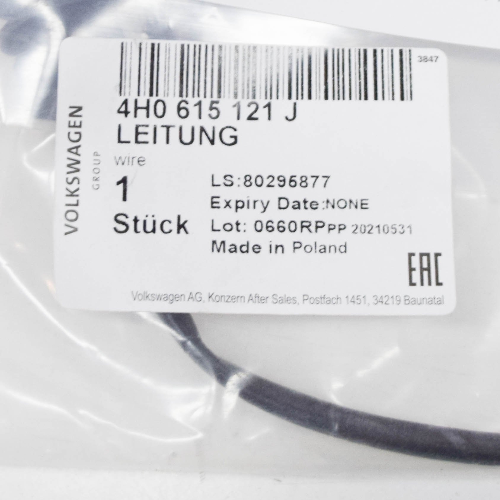 Genuine Audi A8 Front Brake Pad Wear Indicator Wire Sensor 4H0615121J ...