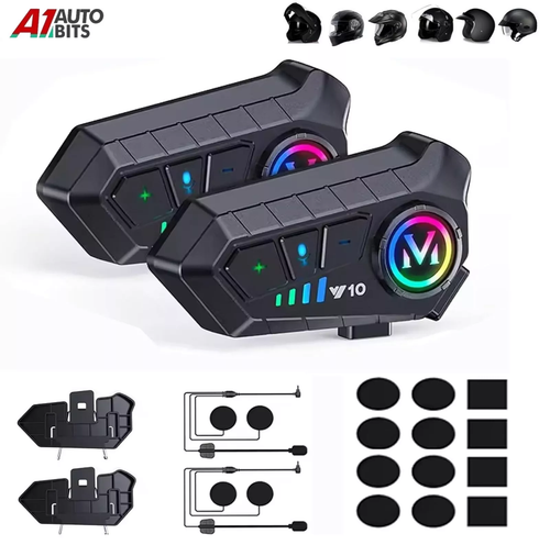 2X Bluetooth Motorcycle Helmet Intercom Wireless Motorbike Waterproof ...