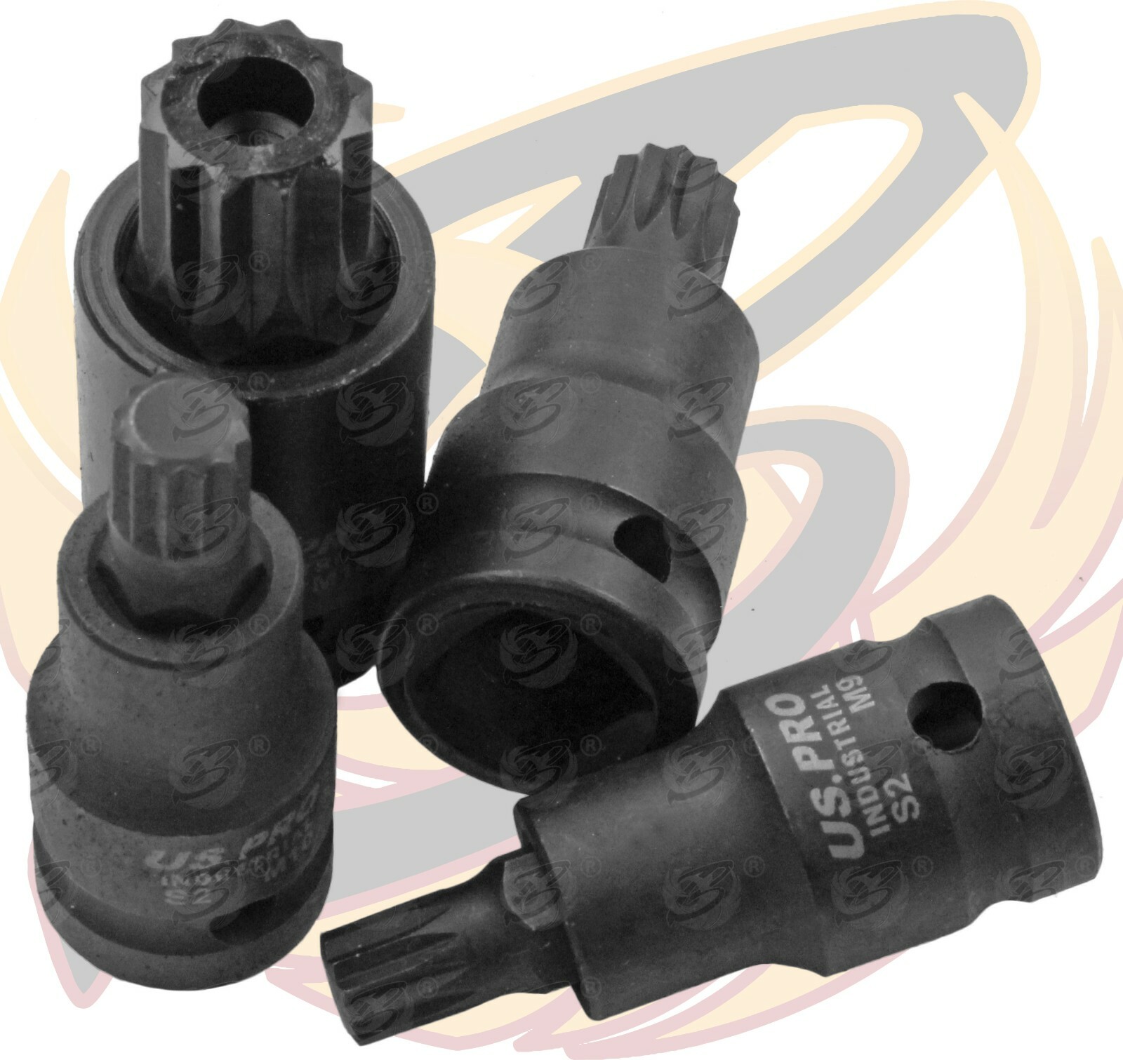 US PRO INDUSTRIAL Impact Spline Bit Sockets Tamper Proof Spline 1/2" M4 ...