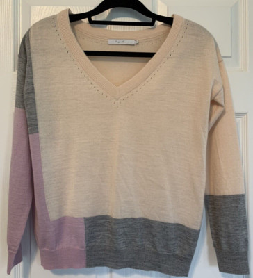 Harper Lane Color Block V-Neck Long Sleeve Sweater Size Medium Wool ...
