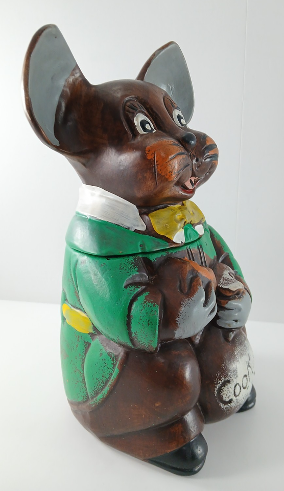 Vintage Fancy Mouse COOKYS Painted Ceramic COOKIE JAR Rustic Folky ...