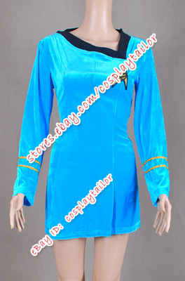 Costume Fits Star Trek TOS Cosplay Female Duty Uniform Blue Dress High ...