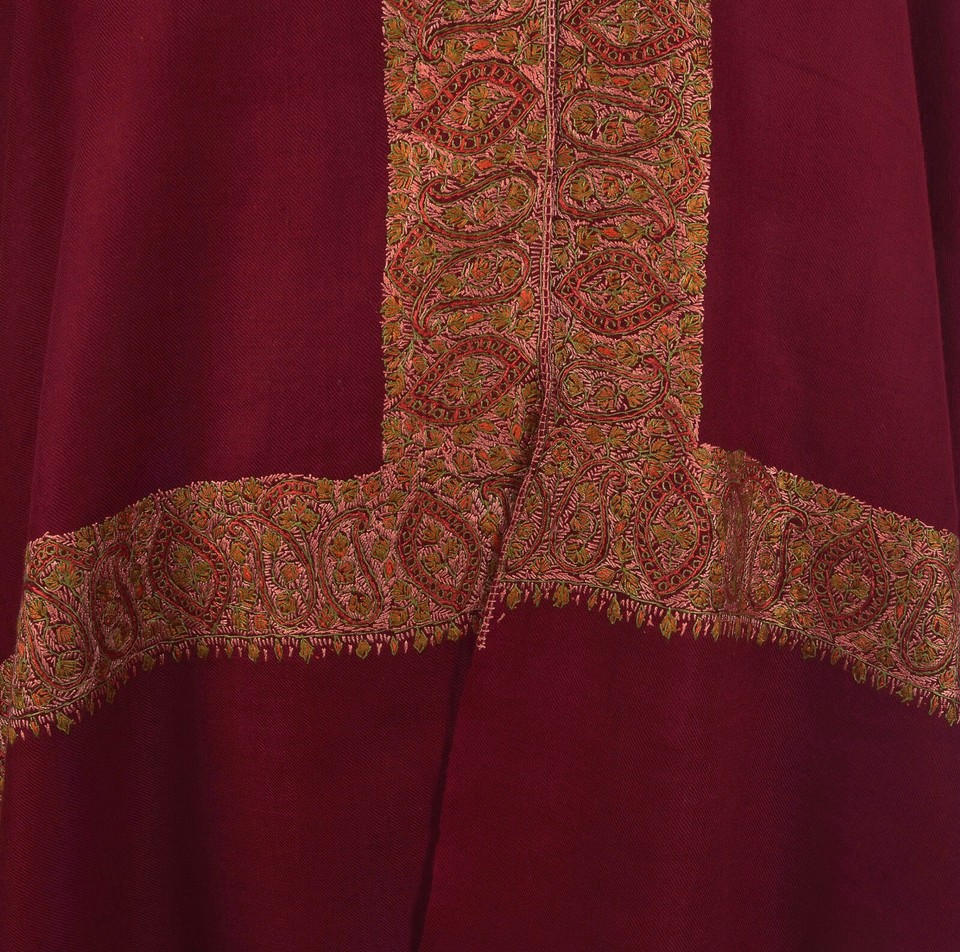 KASHMIR HAND EMBROIDERED SHAWL 100% CASHMERE PASHMINA WRAP BORDER DAUR ...