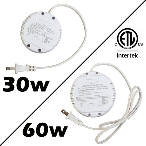 12v 30W 60W Triac Dimmable LED Light Round Driver Power Supply Class 2 ...