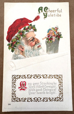 A Cheerful Yuletide Christmas Poem Santa Claus postcard embossed | eBay