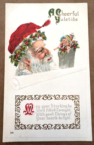 A Cheerful Yuletide Christmas Poem Santa Claus postcard embossed | eBay