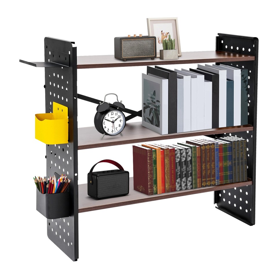 3 Tiers Iron Desktop Bookshelves Desk Organizer Bookshelf Storage Shelf ...