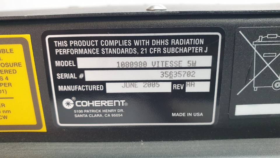 Coherent Vitesse 5W Laser System Controller & Laser Head – Model ...