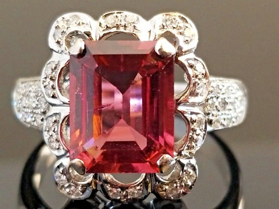 Beautiful Pink Tourmaline Diamond Frame 18k gold ring | eBay