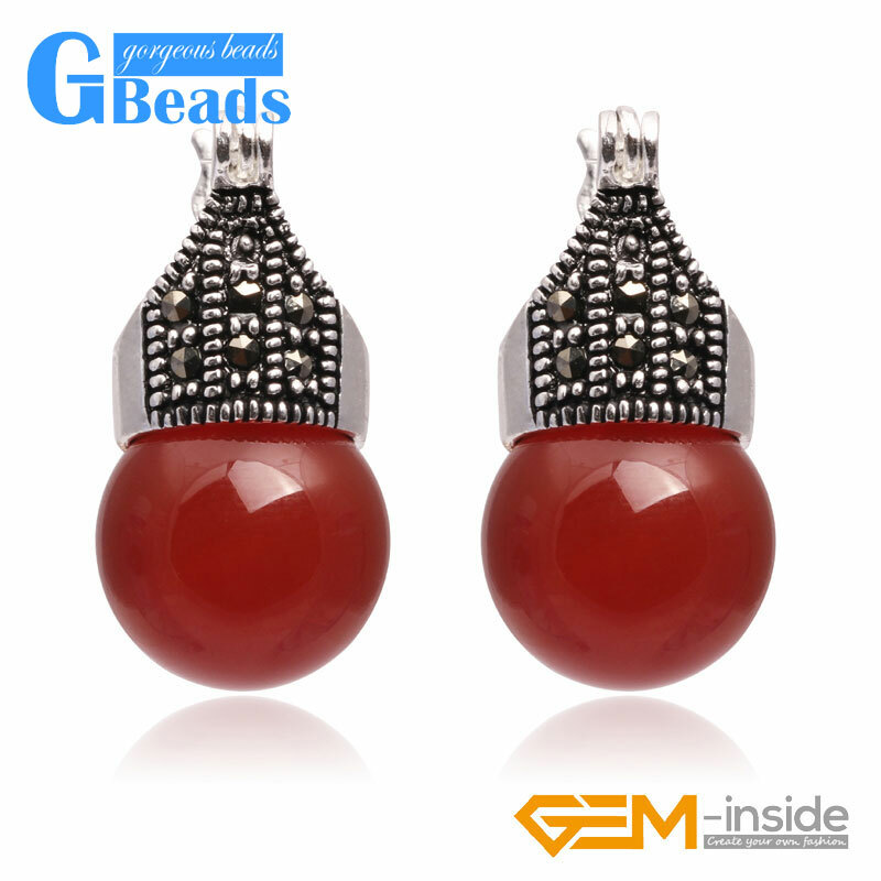 G-Beads Fashion 12mm Round Ball Beads Marcasite Silver Dangle Stud Hoop ...