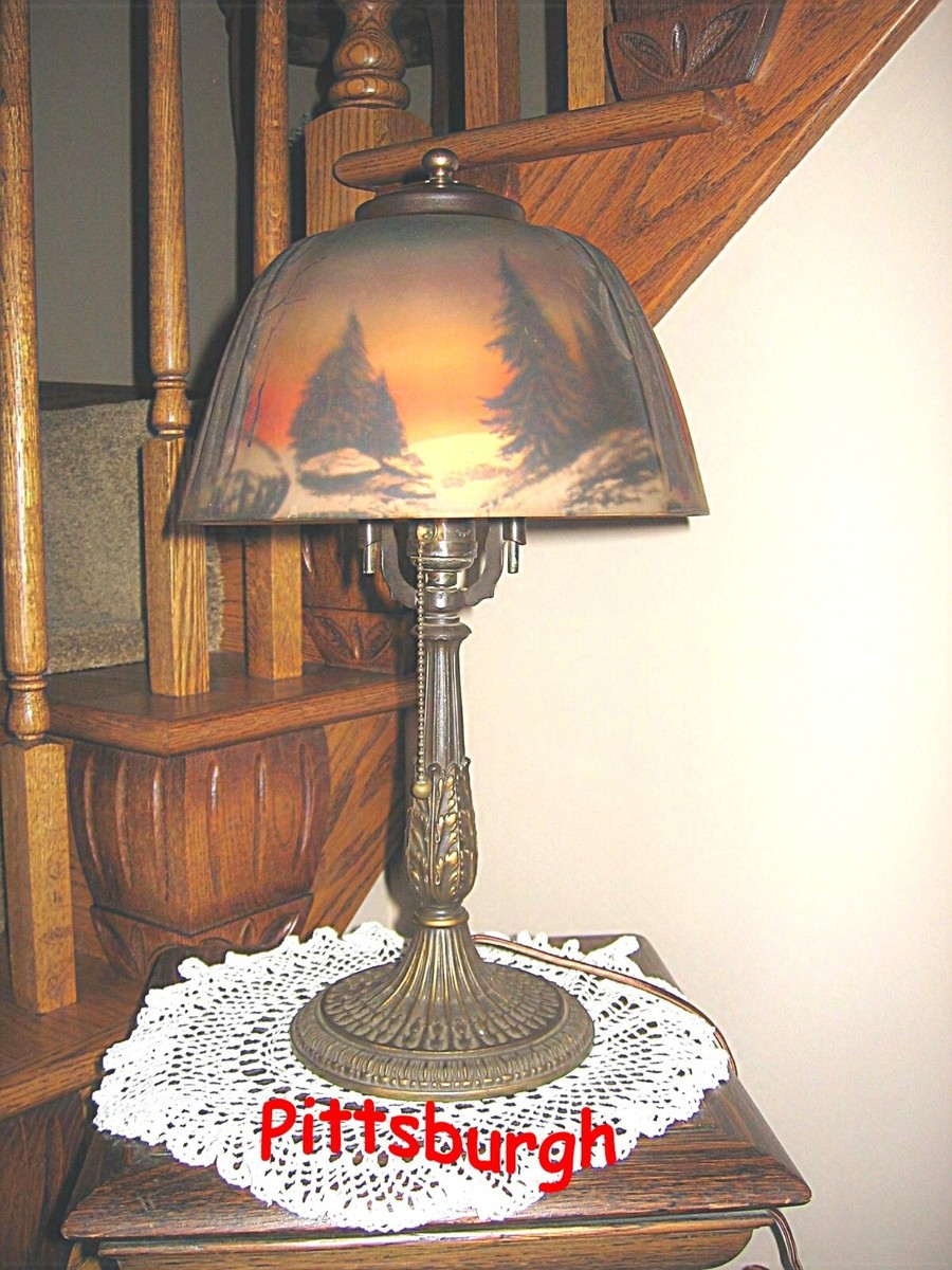 Antique Reverse Painted Desk Lamp