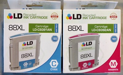 2 pack HP88XL LD RECYCLED INK CARTRIDGE LD-C9396AN, BLUE AND MAGENTA ...