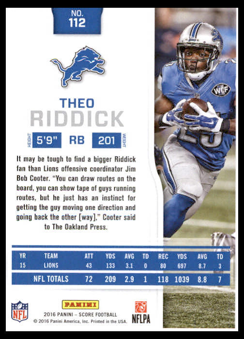 2016 Score #112 Theo Riddick Detroit Lions Football Card | eBay