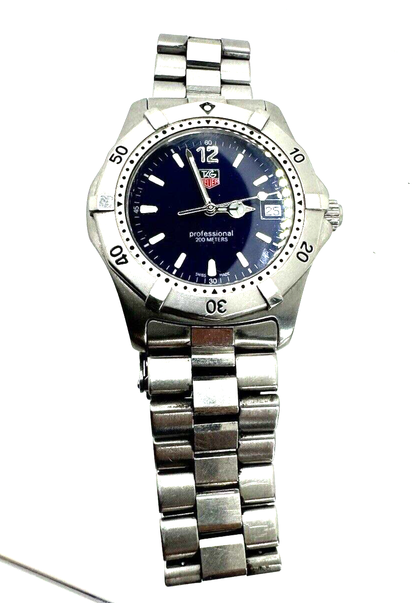 Tag Heuer WK1113 Blue Mens Watch Professional Silver Sport Diving 7.75 ...
