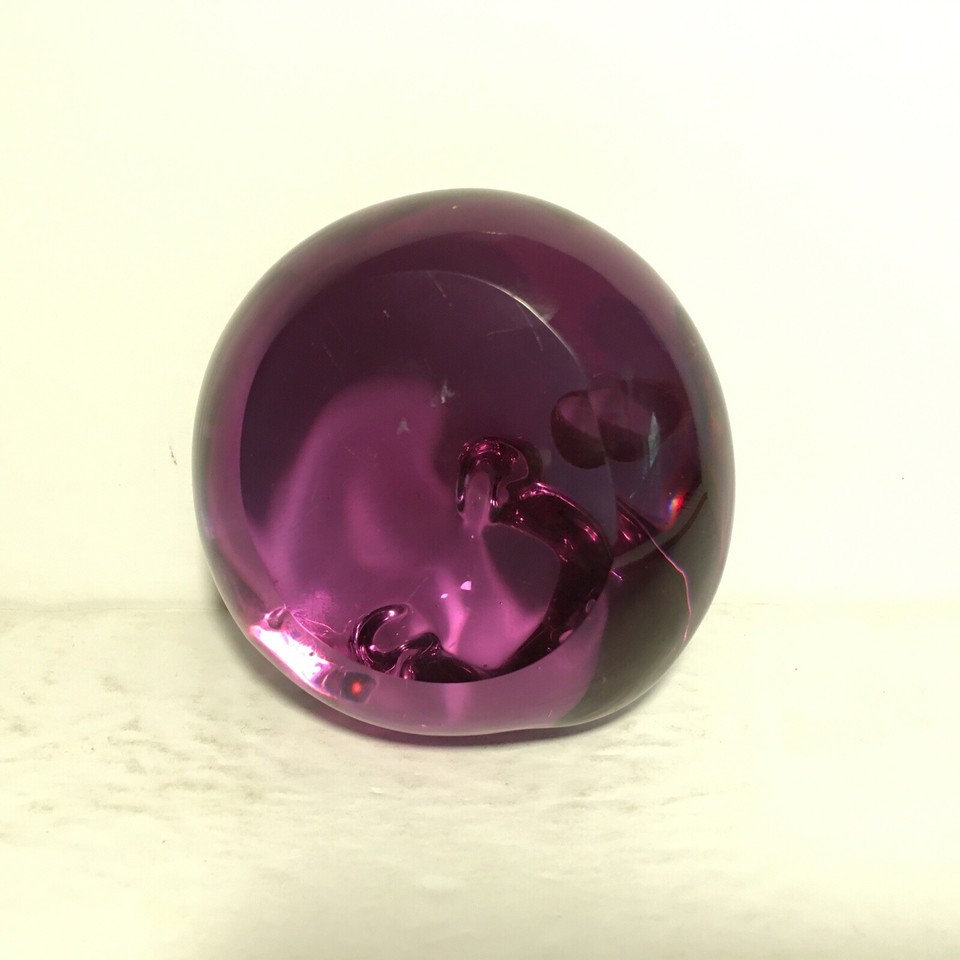 Art Glass Amethyst Purple Lead Crystal Sleeping Cat Paperweight GW ...