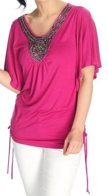 NEW - Glitterscape® Butterfly Sleeve Beaded Scoop Neck Cinched Side Top ...