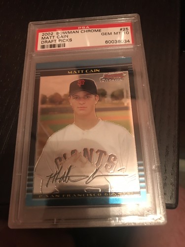 MATT CAIN 2002 Bowman Chrome Rookie Card RC PSA 10 MINT Perfect Game WS ...