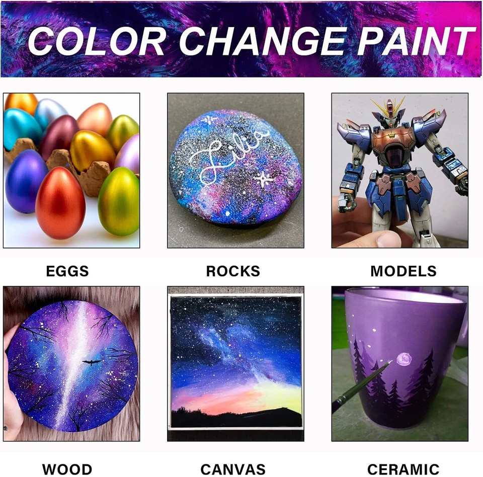 Iridescent Acrylic Paint, Set of 18 Chameleon Colors, 2 oz/60ml Bottles ...