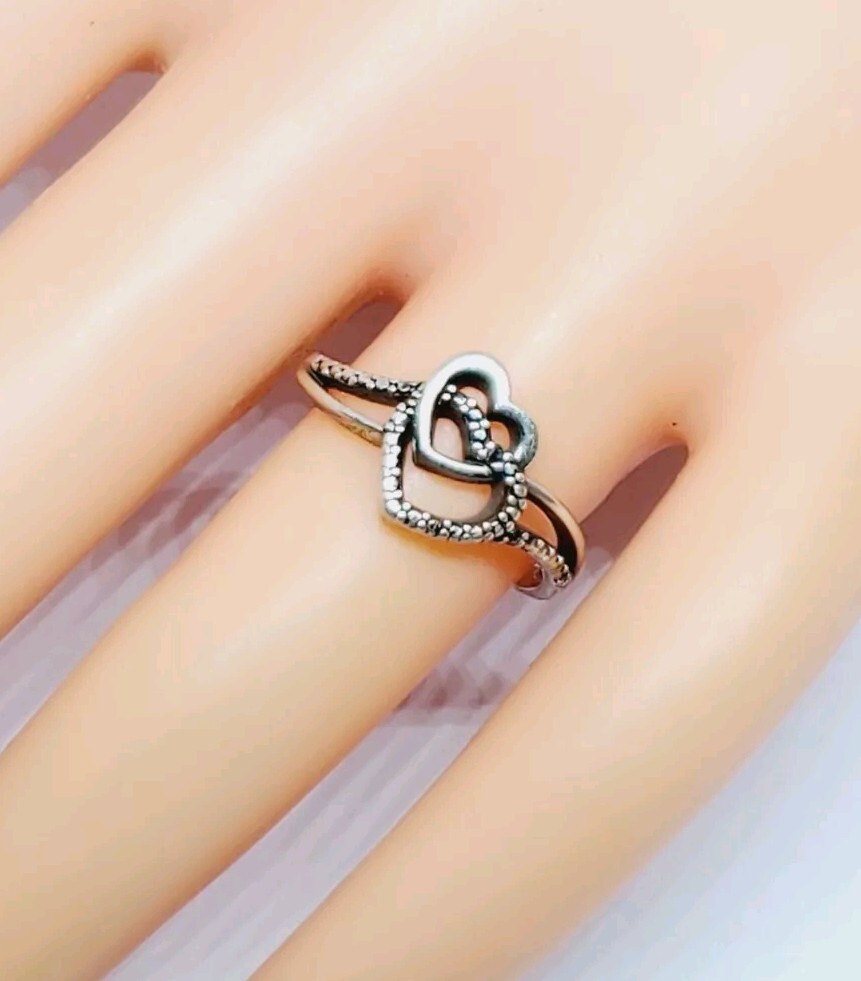 Double heart silver ring store