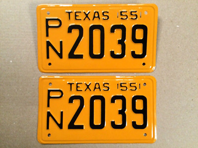 VINTAGE 1955 TEXAS LICENSE PLATE SET VERY NICELY RESTORED HIGH QUALITY ...
