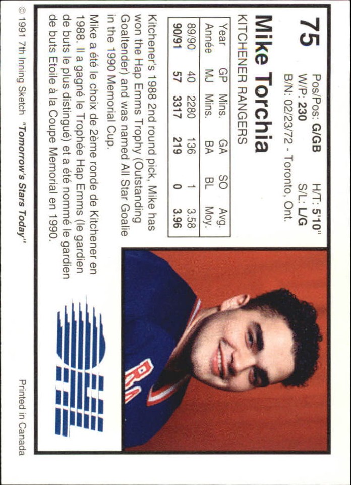 1991-92 7th Inning Sketch OHL #75 Mike Torchia - NM-MT | eBay