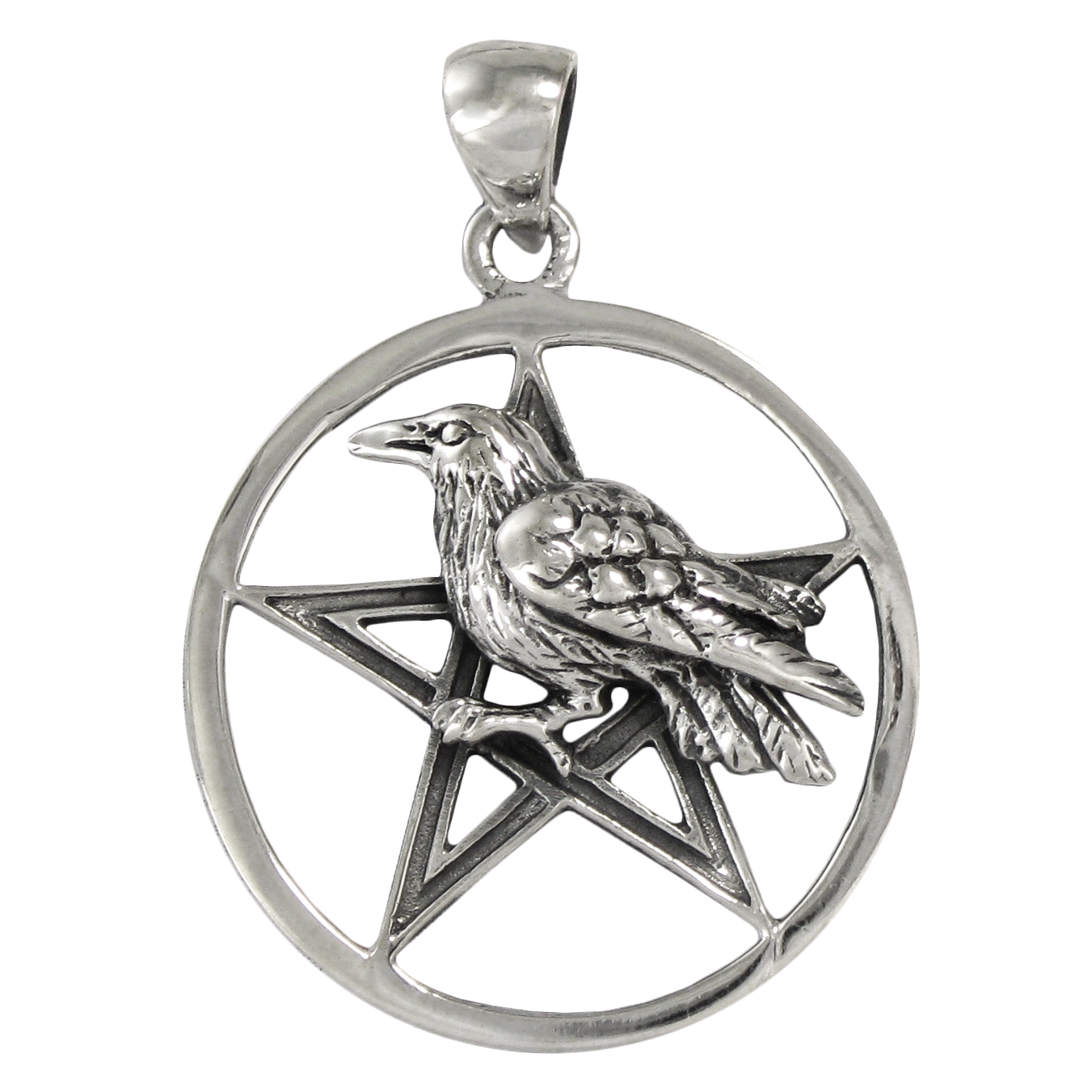 Sterling Silver Raven Pentacle Pendant - Pentagram Wiccan Pagan Crow ...