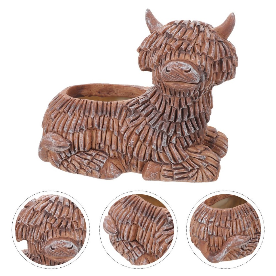 Highland Cow Planter for Succulents: Cute Animal Resin Flower Pot for ...