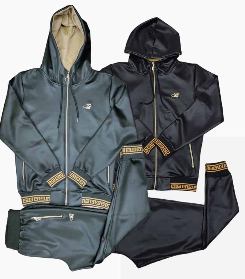 Mens TiM Tracksuit Shine Designer Fit Urban Zip Up Top Matching Jogger ...