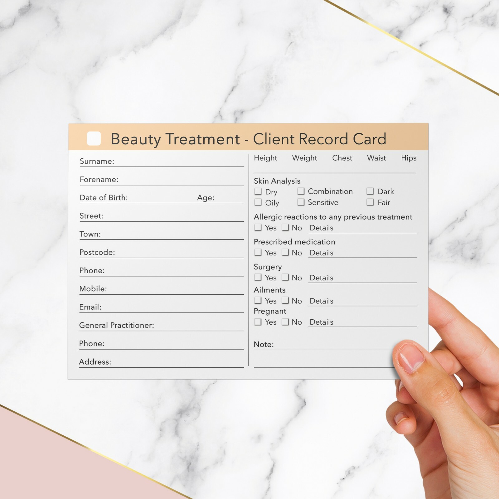 Beauty Client Record Card Consultation Form Treatment Salon Therapists ...