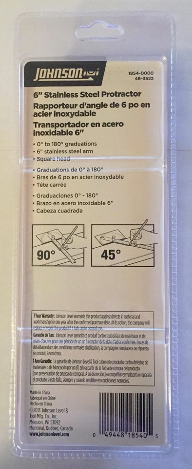 JOHNSON 6" STAINLESS STEEL PROTRACTOR 1854-0000 46-3522 | eBay
