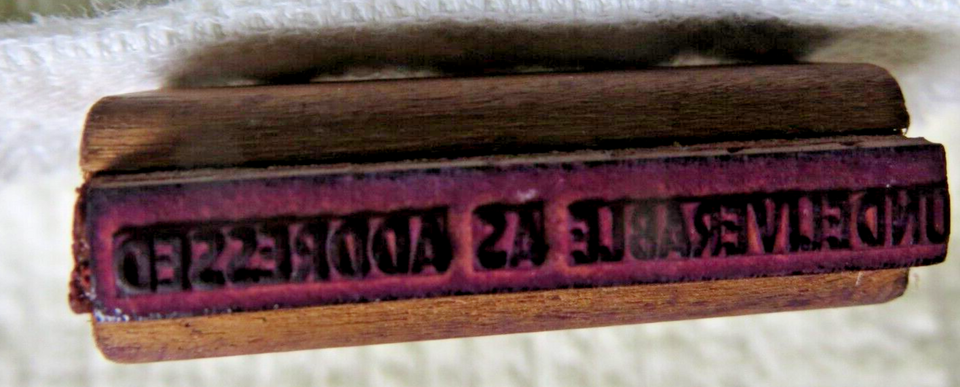 USPS POST OFFICE WOOD HANDLED-UNDELIVERABLE AS ADDRESSED-RUBBER STAMP ...