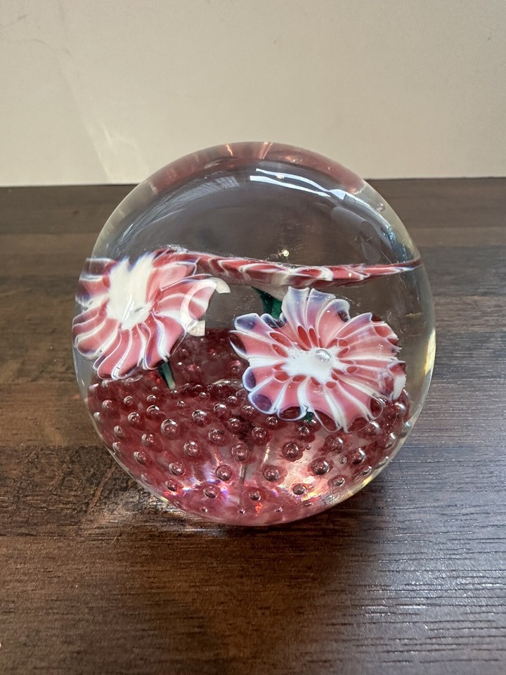 MURANO PAPERWEIGHT Ferro & Lazzarini Flower Floral Bullicante Base ...