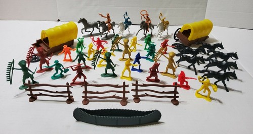 Lot Of 45 Vintage Plastic Color Cowboys Indians and Horses Toys No ...