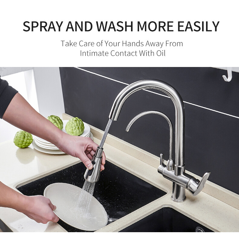 Kitchen Faucet Swivel Spout Pull Out Spray Water Filter Tap Three Way ...