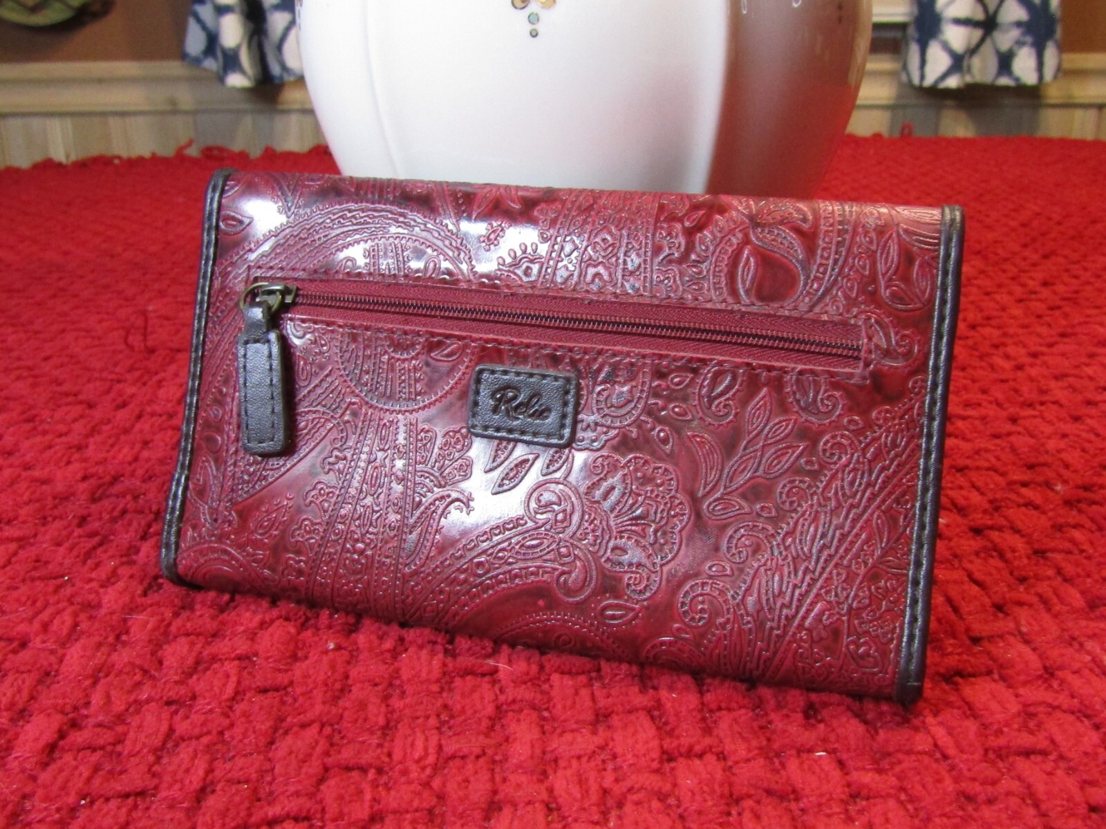 Relic Wallet Tri Fold Brown Vegan Faux Leather Embossed Paisley Design ...