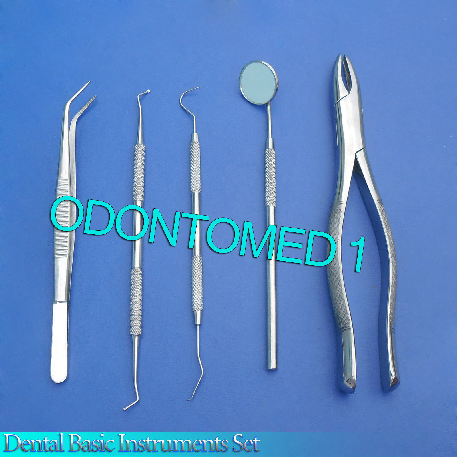 5 Dental Basic Instruments Set Mirror, Plier, Explorer, Extracting ...