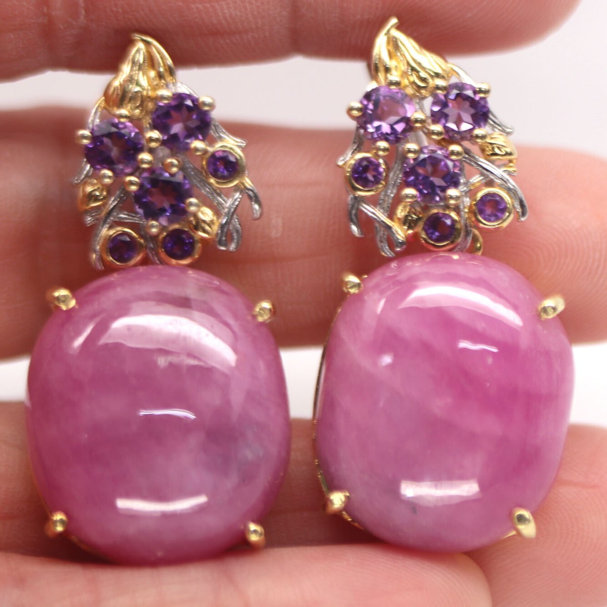 Heated 18 x 21 MM. Pink Ruby Purple Amethyst Earrings 925 Sterling Silver eBay