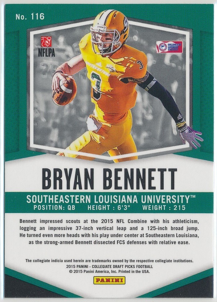 Bryan Bennett - Southeastern Louisiana - 2015 Prizm Draft Picks - RC ...