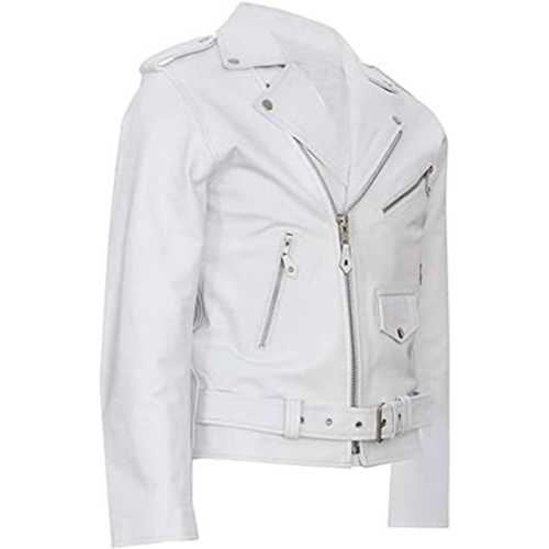 Men's Brando White Leather Jacket Biker Motorcycle Brando Style Leather ...