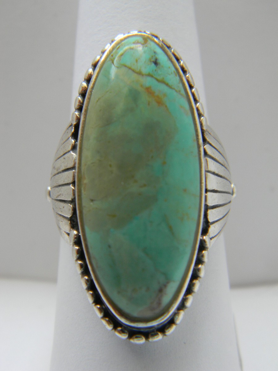 Long Sterling Silver Turquoise Ring Oval Turquoise Ring In Sterling