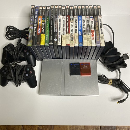 Sony PlayStation 2 Slim PS2 Console Bundle 2 Controllers 18 Games 16 MB ...