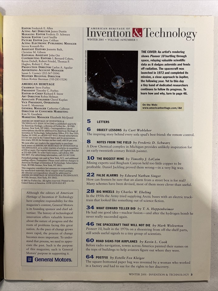 2001 Winter, Invention & Technology Magazine, Object Lessons (MH853) | eBay